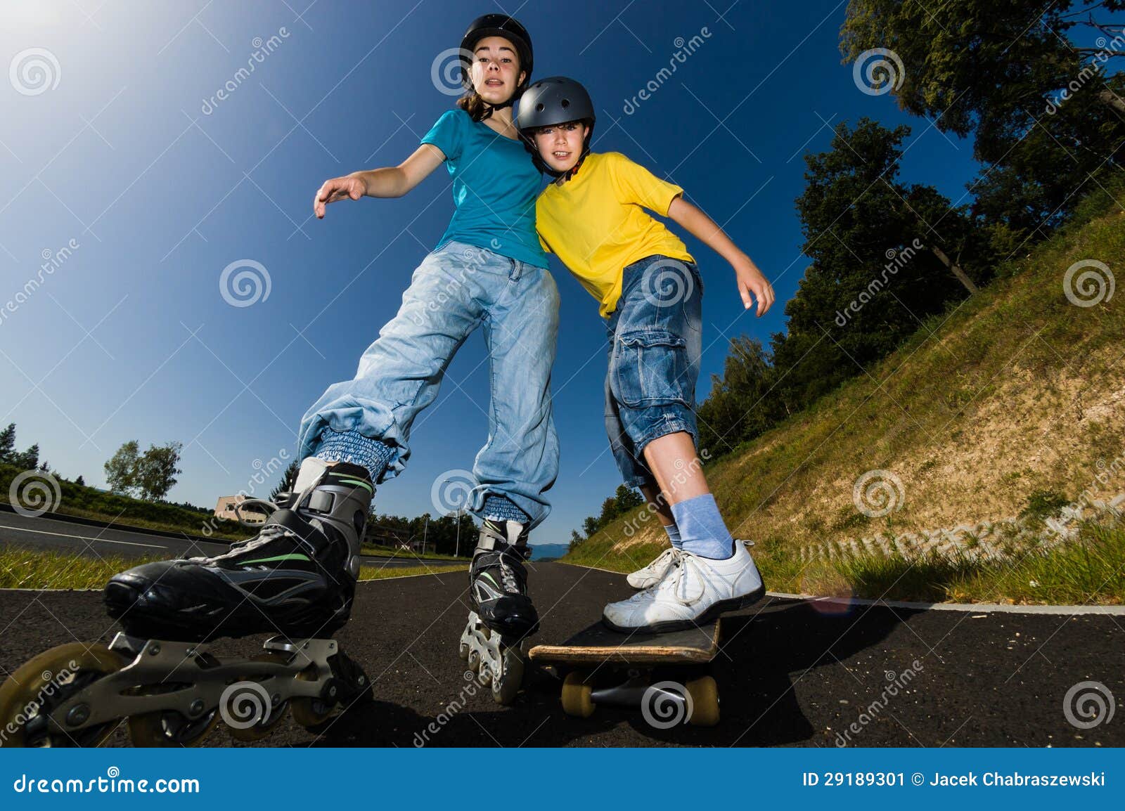 Active Young People - Rollerblading, Skateboarding Stock Image - Image ...