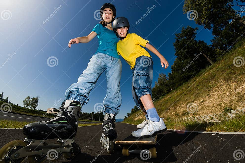 Active Young People - Rollerblading, Skateboarding Stock Image - Image ...