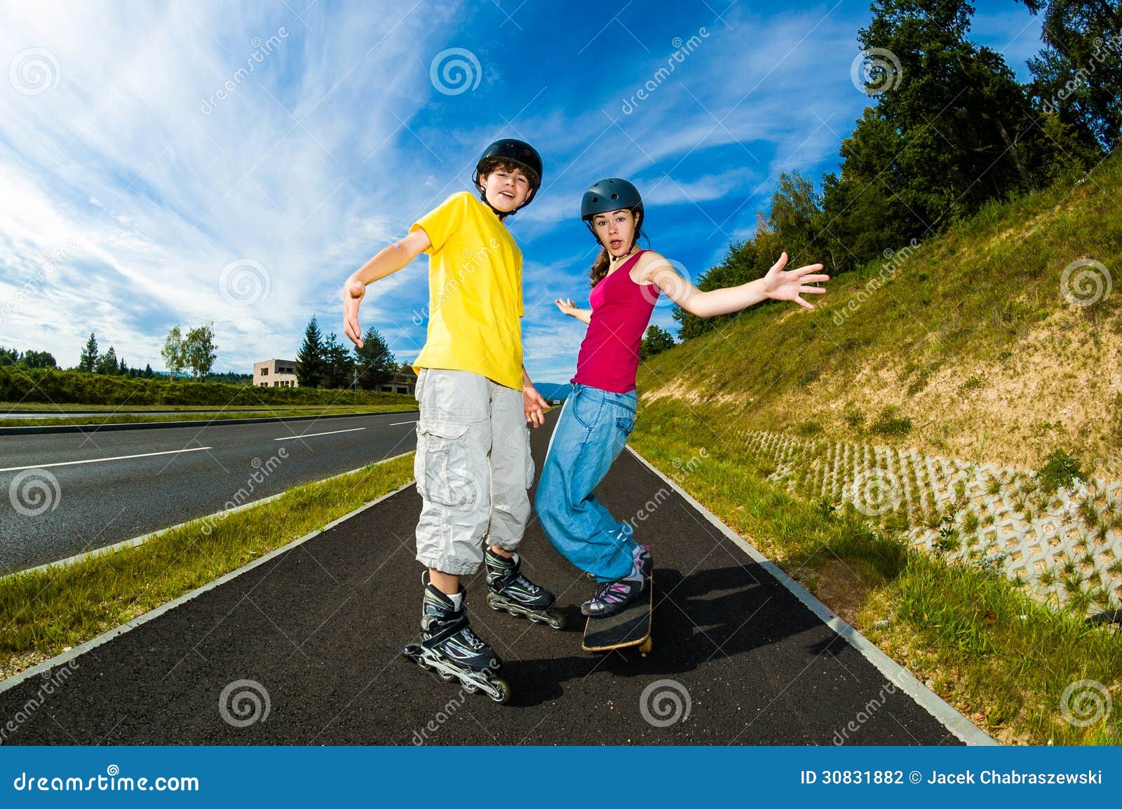 Active Young People - Rollerblading, Skateboarding Stock Photo - Image ...