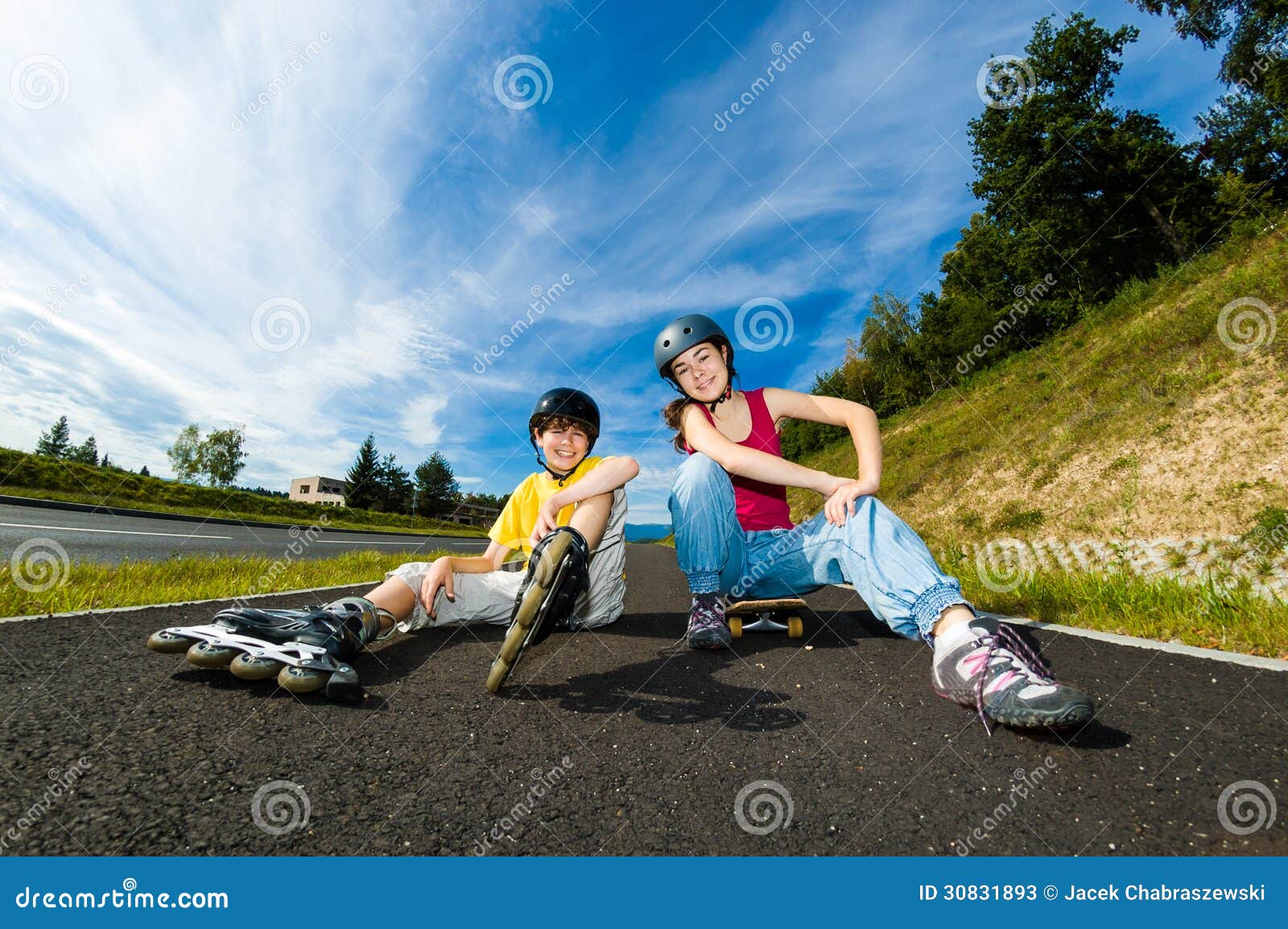 Active Young People - Rollerblading, Skateboarding Stock Image - Image ...