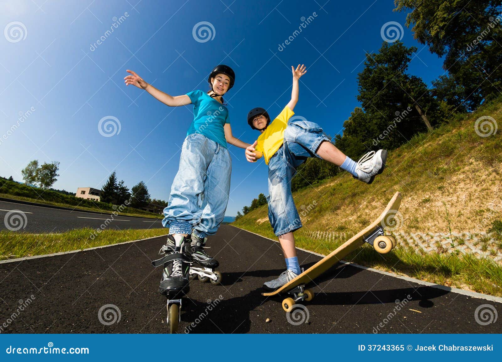 Active Young People - Rollerblading, Skateboarding Stock Image - Image ...