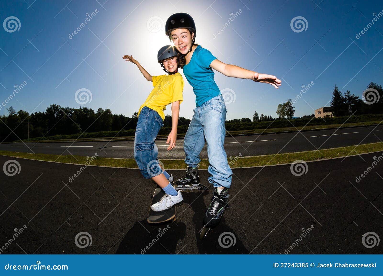 Active Young People - Rollerblading, Skateboarding Stock Image - Image ...