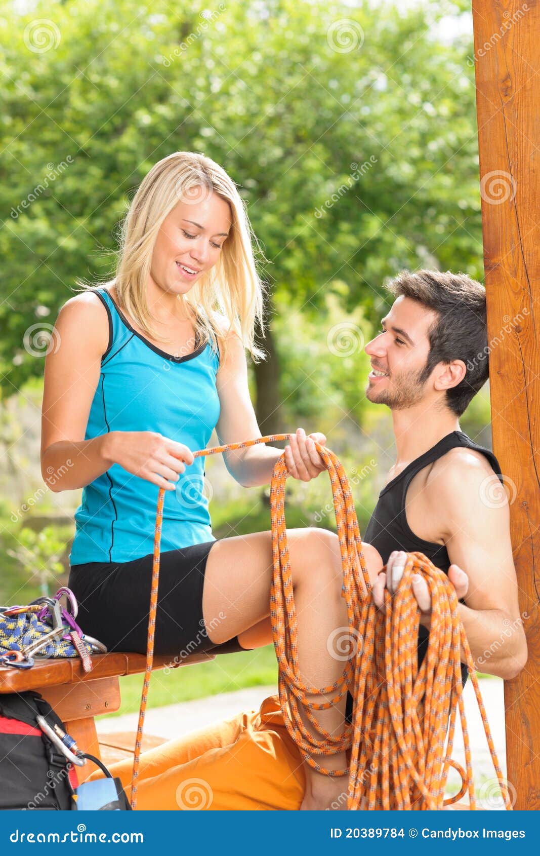 Active Young Woman Climbing Rope Relax Terrace Stock Photo - Image of ...