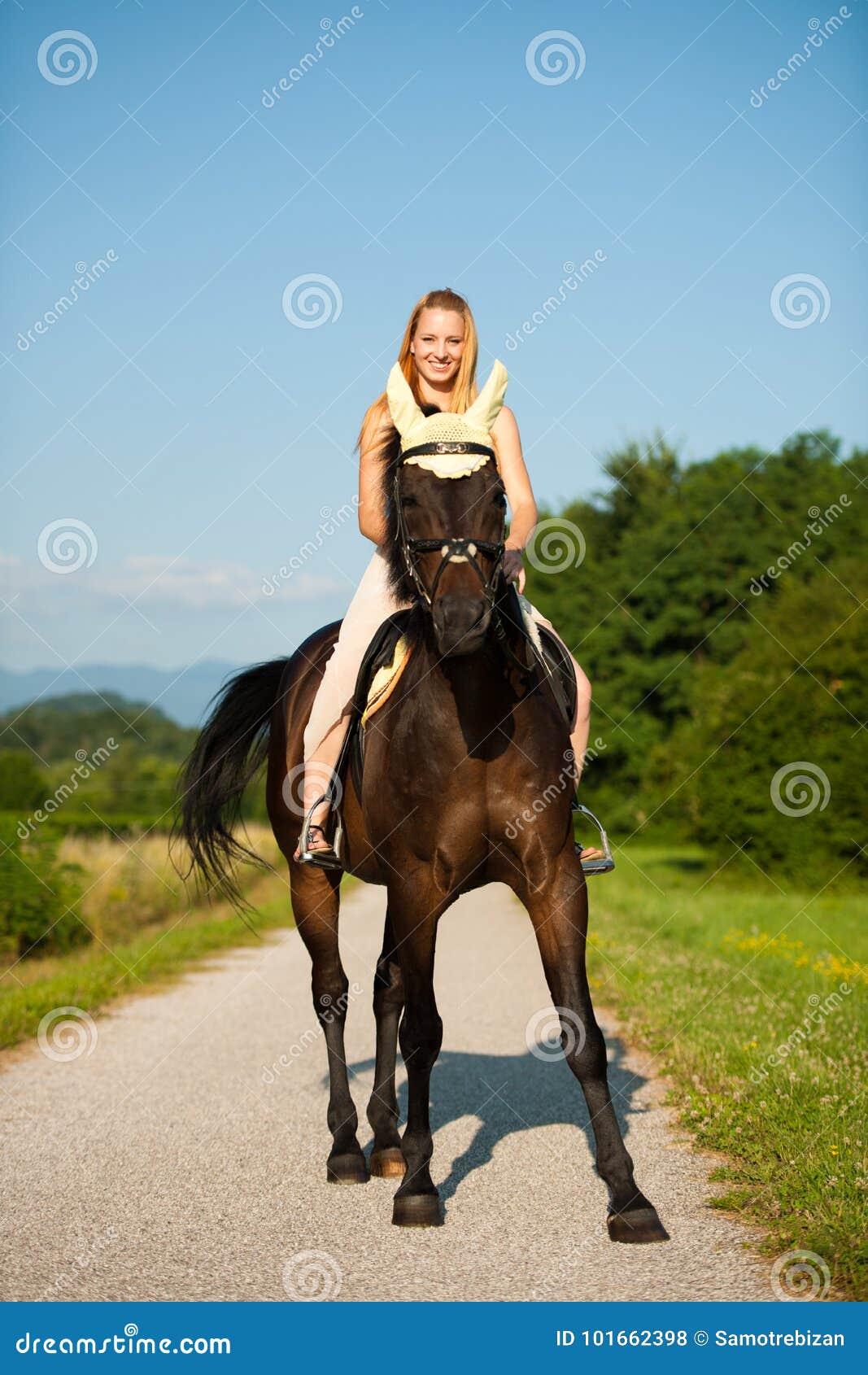 Active Young Woman Ride a Horse in Nature Stock Photo - Image of horse ...