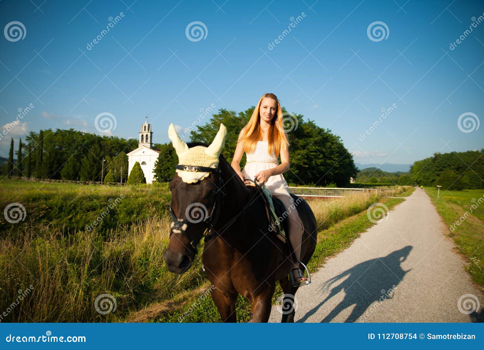 Active Young Woman Ride a Horse in Nature Stock Photo - Image of brown ...