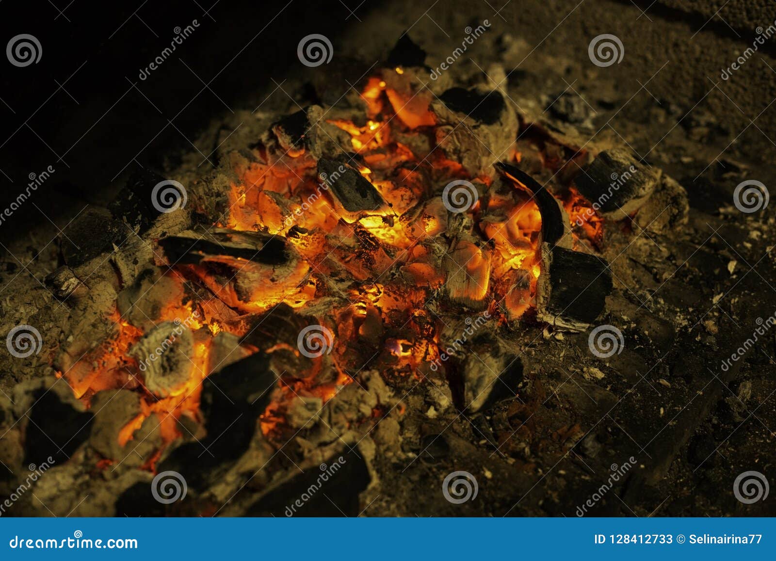 Actively Smoldering Embers of Fire. Background, Copy Space. Stock Image ...