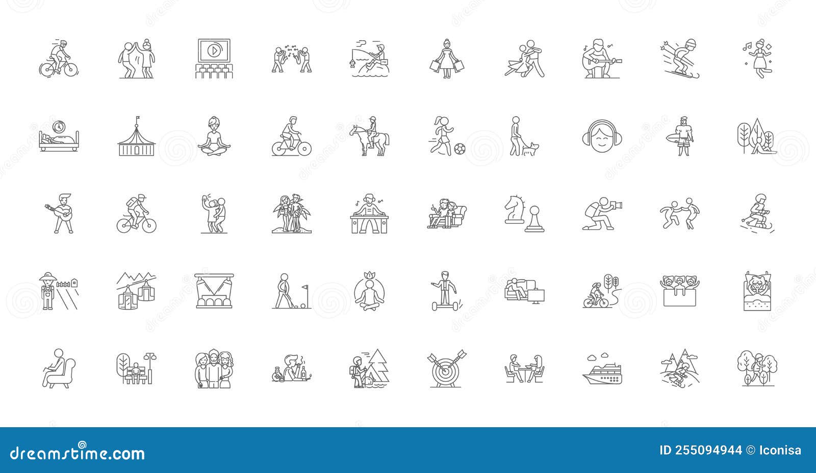 Activities Concept Illustration, Linear Icons, Line Signs Set, Vector ...