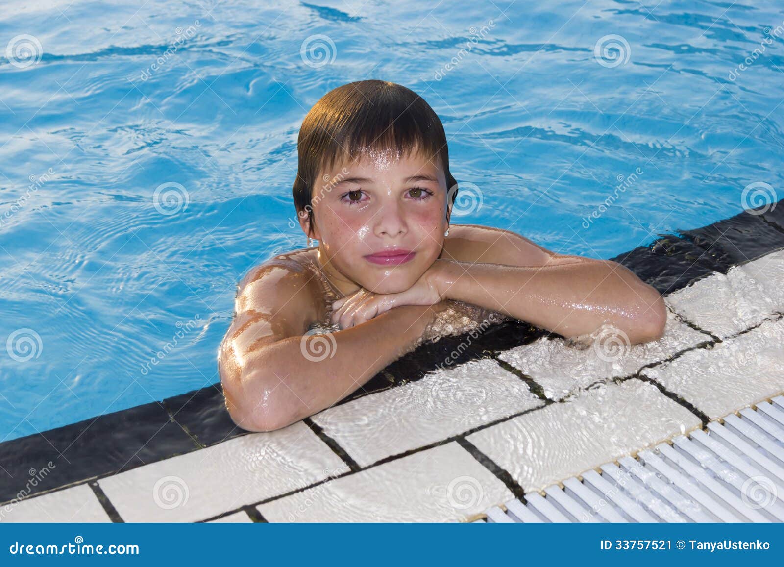 Activities on the Pool. Boy Swimming and Playing in Water I Stock Image ...