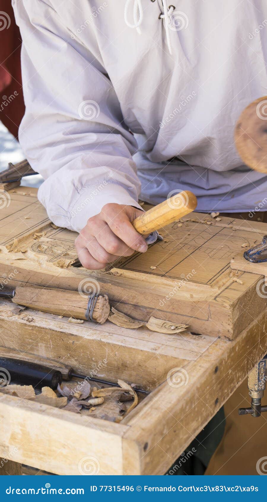 Activity Craftsman Carving Wood in a Medieval Fair, Carpentry To Stock ...