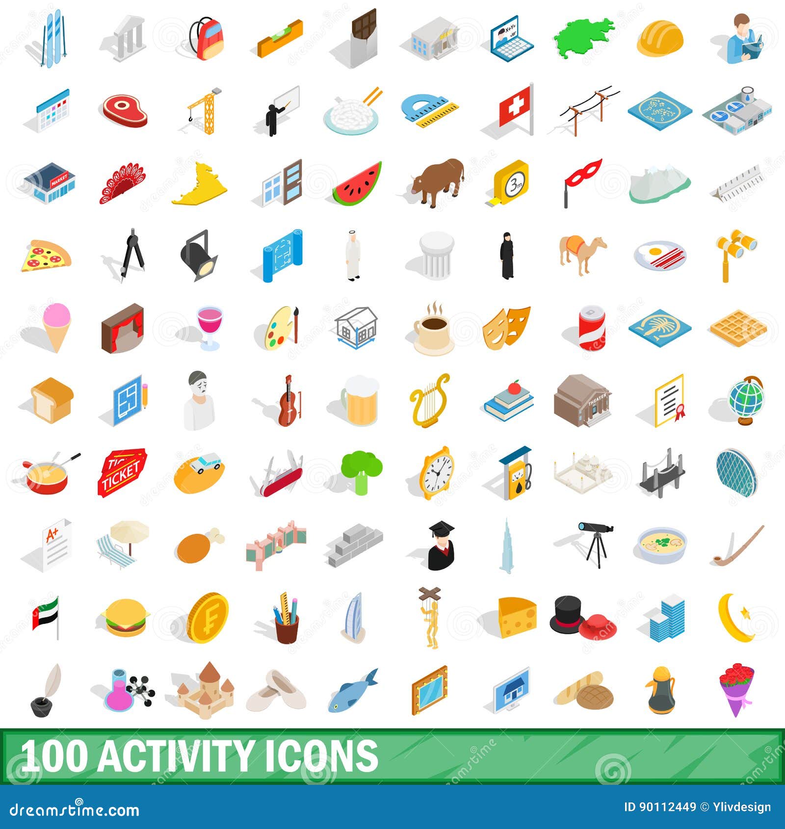 100 Activity Icons Set, Isometric 3d Style Stock Vector - Illustration ...