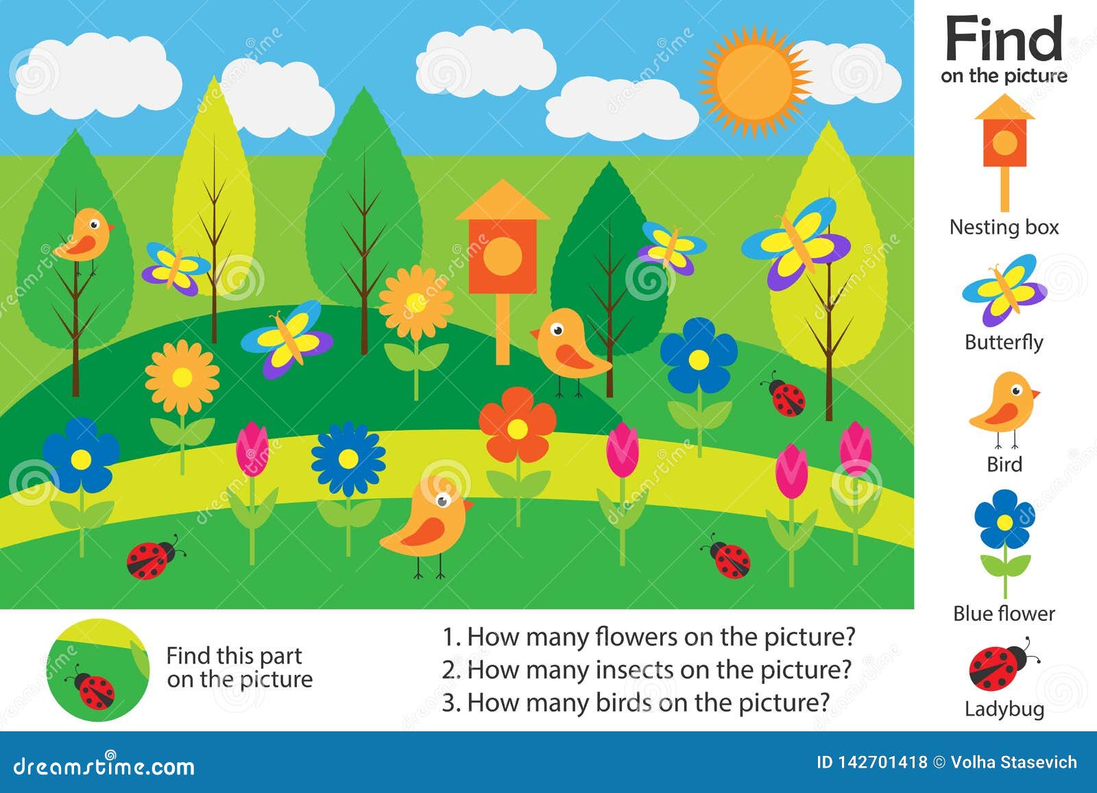Spring Is In The Air! Find The Differences Picture Puzzle. Vector ...
