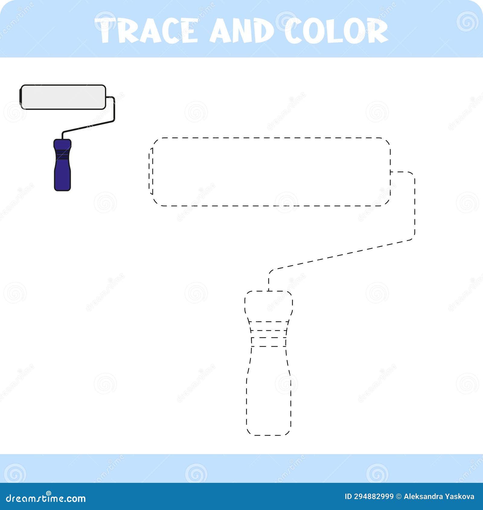Activity Page with Tracing Practice. Trace and Color Paint Roller for ...