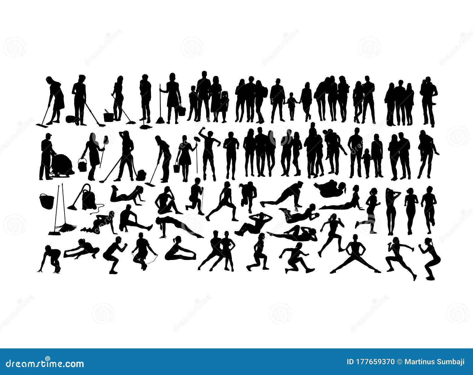 Activity People Silhouettes Stock Vector - Illustration of barbells ...