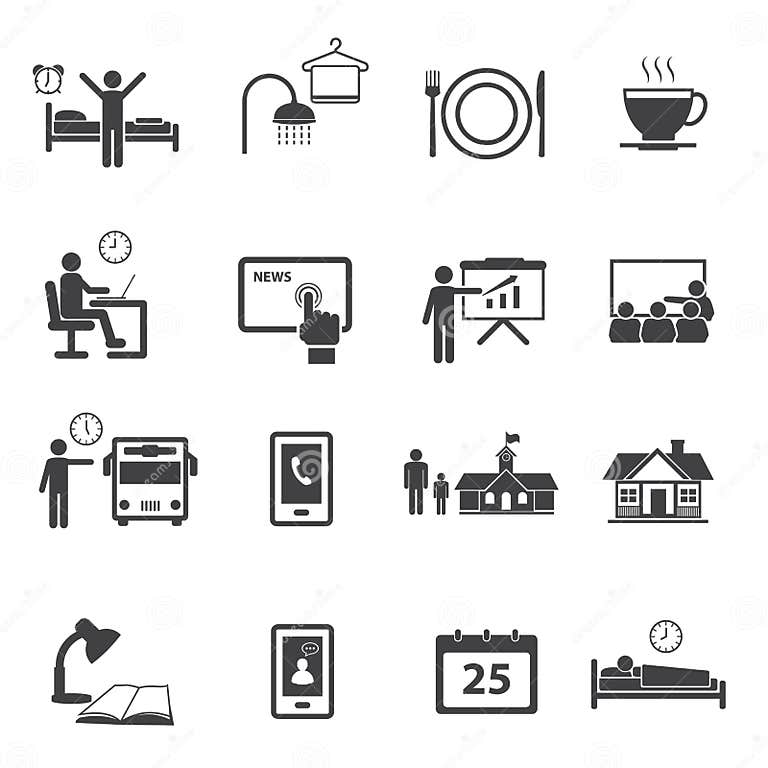 Activity daily Routine Icons Set Stock Vector - Illustration of rest ...