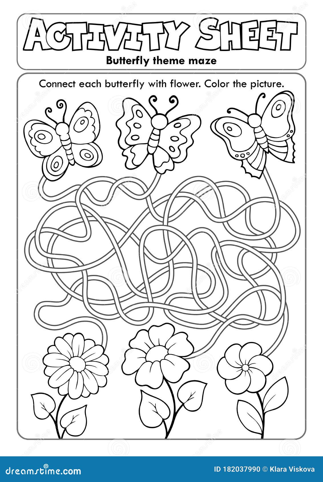 Activity Sheet Butterfly Theme Maze Stock Vector - Illustration of ...