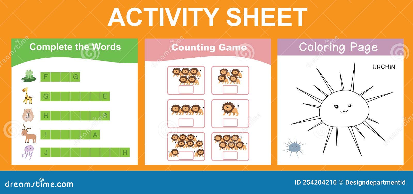Activity Sheet for Children. Coloring, Complete the Words and Counting ...