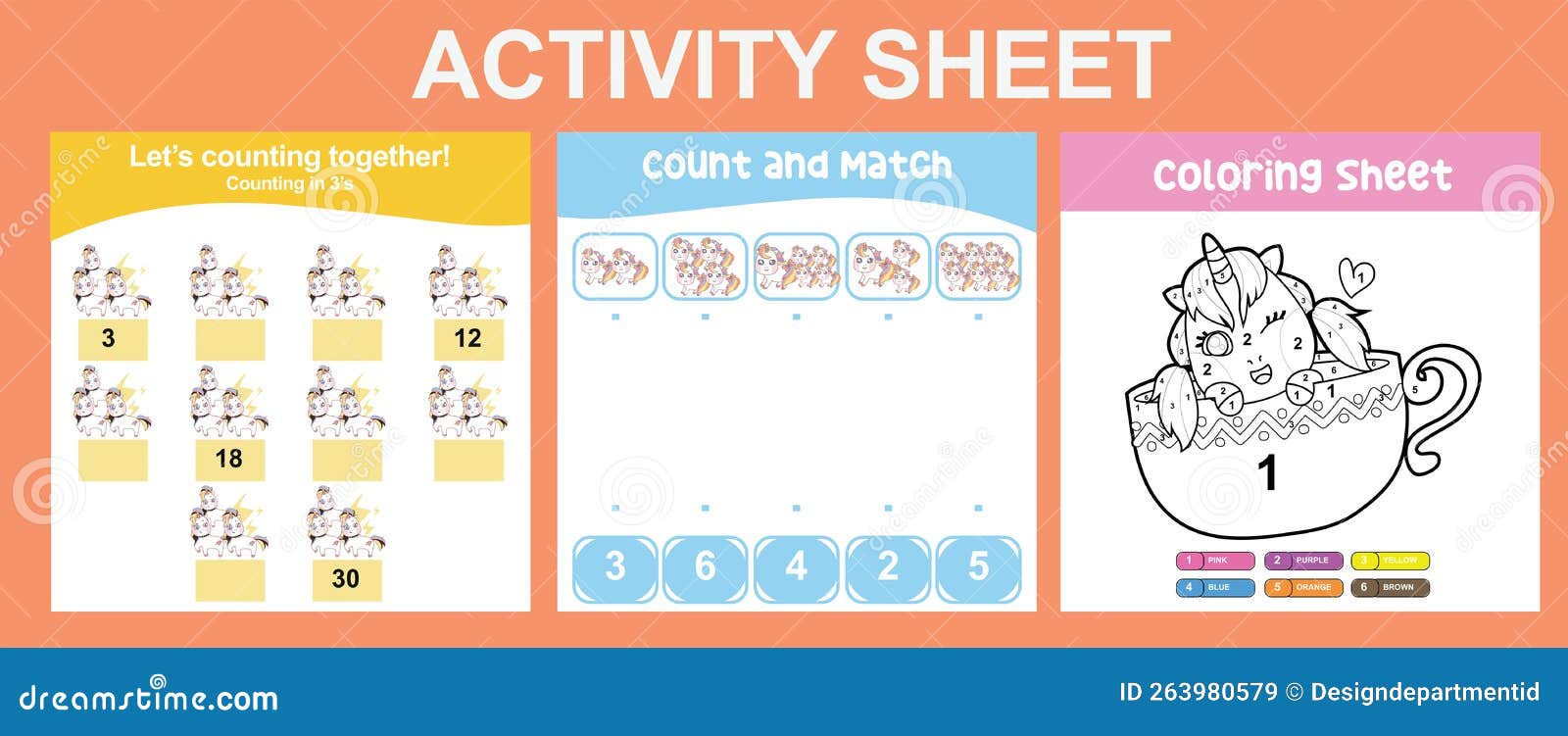 3 in 1 Activity Sheet for Children. Coloring and Counting Activity ...