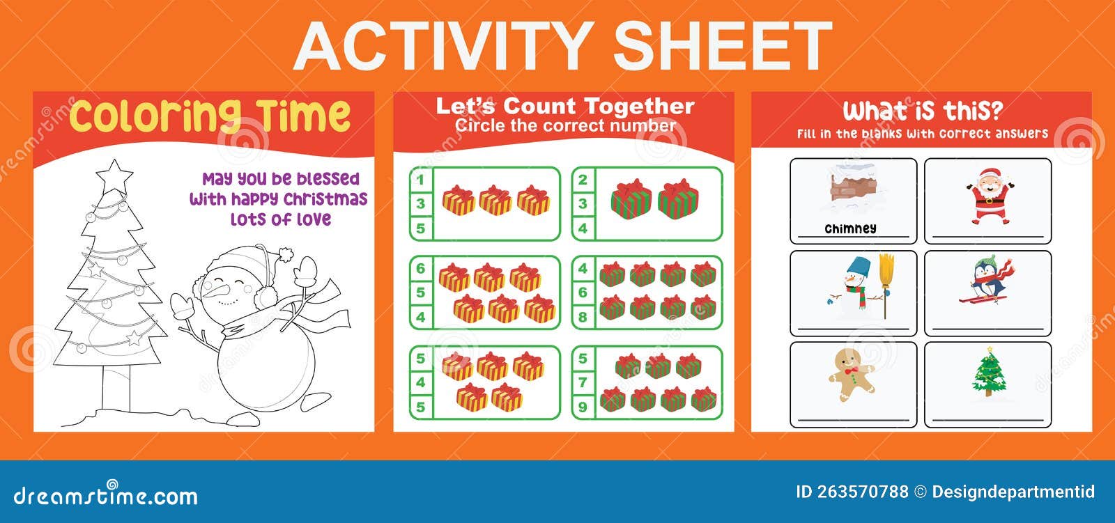 3 in 1 Activity Sheet for Children. Coloring, Counting Together and ...