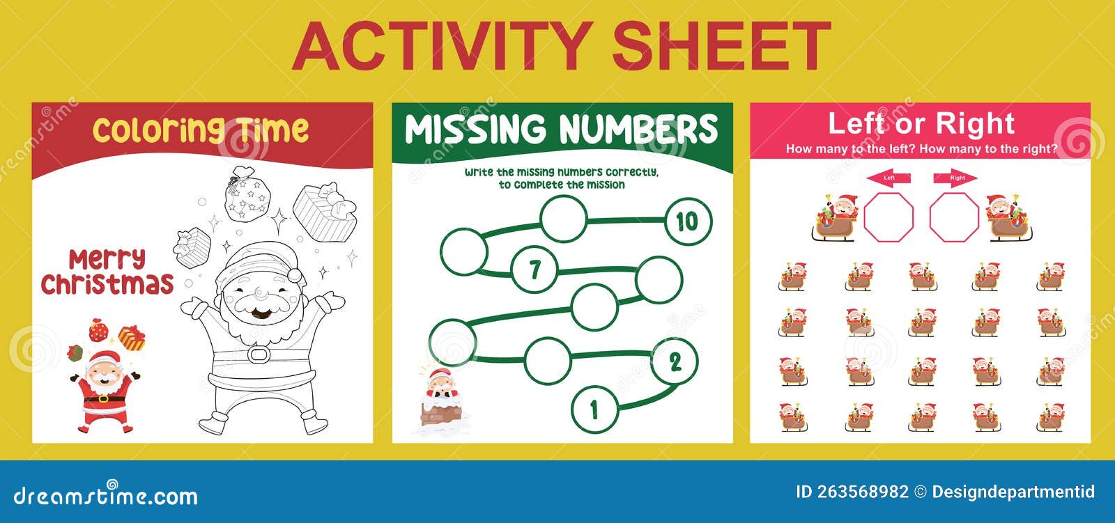 3 in 1 Activity Sheet for Children. Coloring, Missing Numbers, and Left ...
