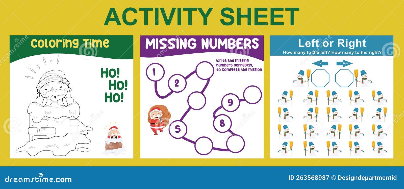 3 in 1 Activity Sheet for Children. Coloring, Missing Numbers, and Left ...