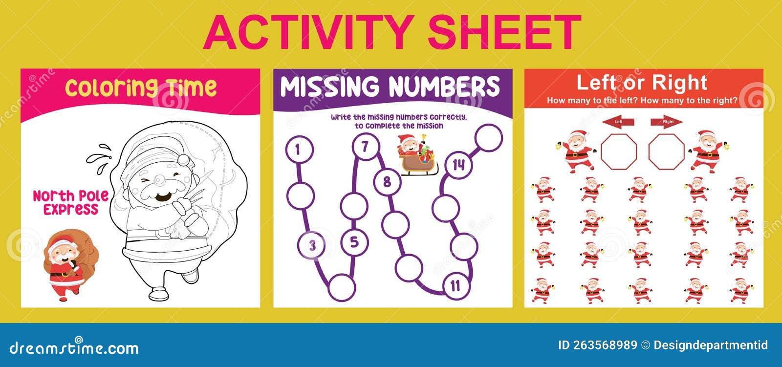 3 in 1 Activity Sheet for Children. Coloring, Missing Numbers, and Left ...