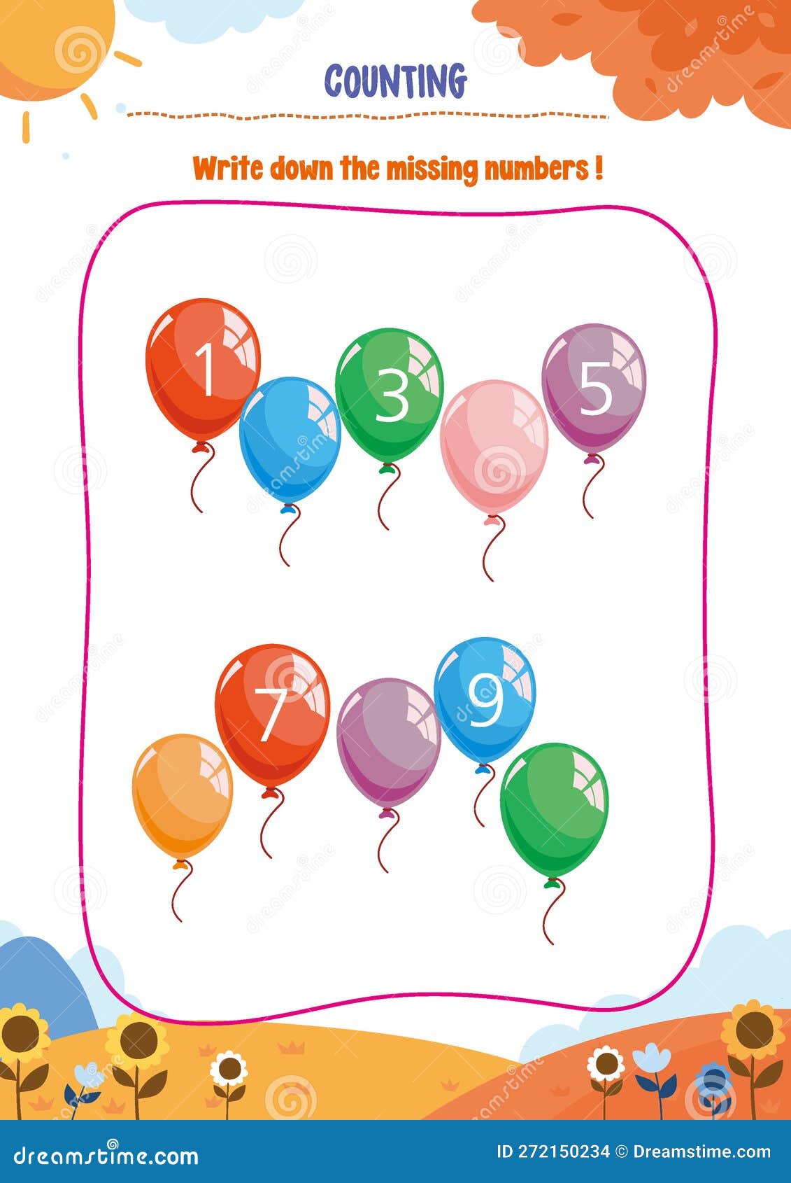 Write the Missing Number on the Flying Balloon Stock Vector ...