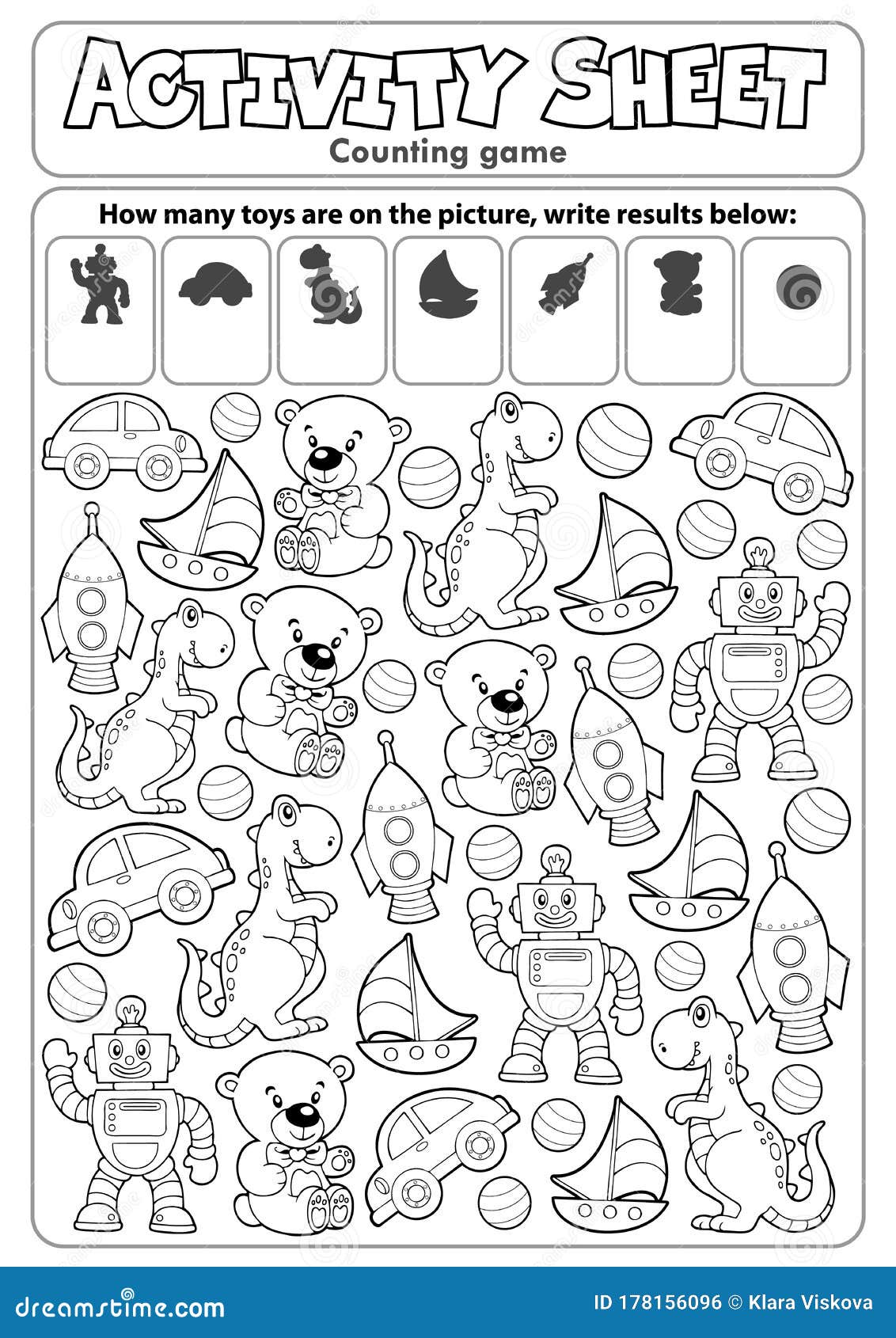 Activity Sheet Counting Game 7 Stock Vector - Illustration of activity ...