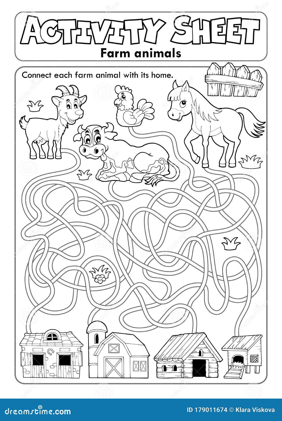 Activity Sheet Farm Animals 1 Stock Vector - Illustration of school ...