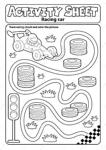 Activity Sheet Racing Car Theme 1 Stock Vector - Illustration of learn ...