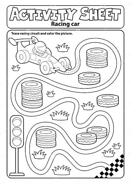 Activity Sheet Racing Car Theme 1 Stock Vector - Illustration of learn ...