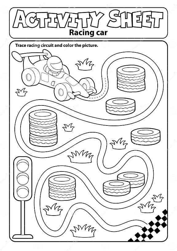Activity Sheet Racing Car Theme 1 Stock Vector - Illustration of learn ...