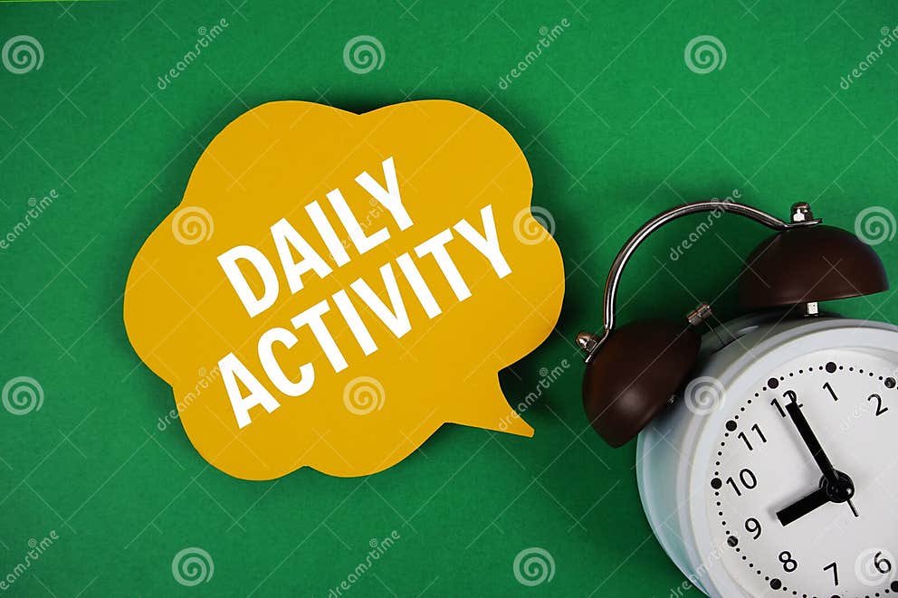 Daily Activity Text on Speech Bubble with Alarm Clock on Green ...