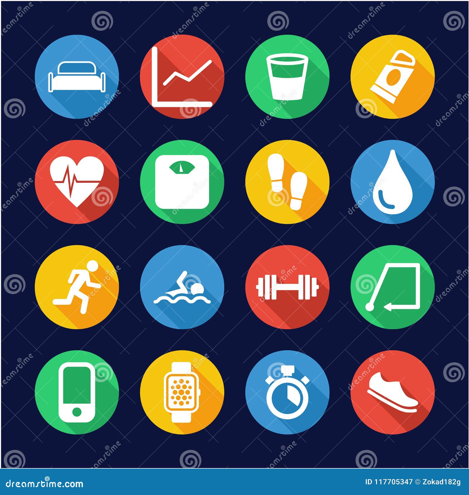 Activity Tracker Icons Flat Design Circle Stock Vector - Illustration ...