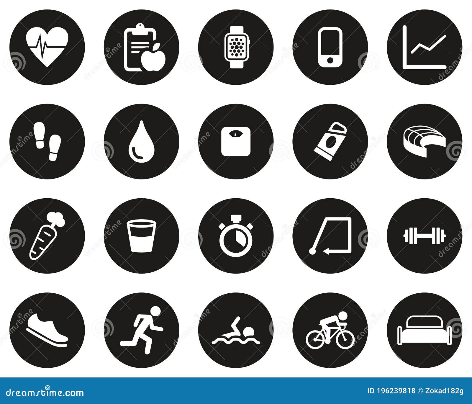 Activity Tracker Icons White on Black Flat Design Circle Set Big Stock ...