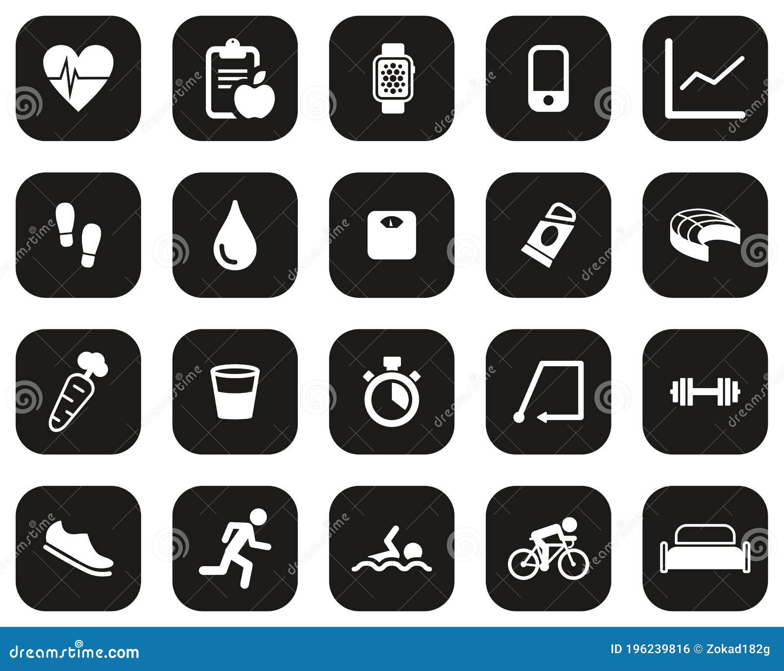 Activity Tracker Icons White on Black Flat Design Set Big Stock Vector ...