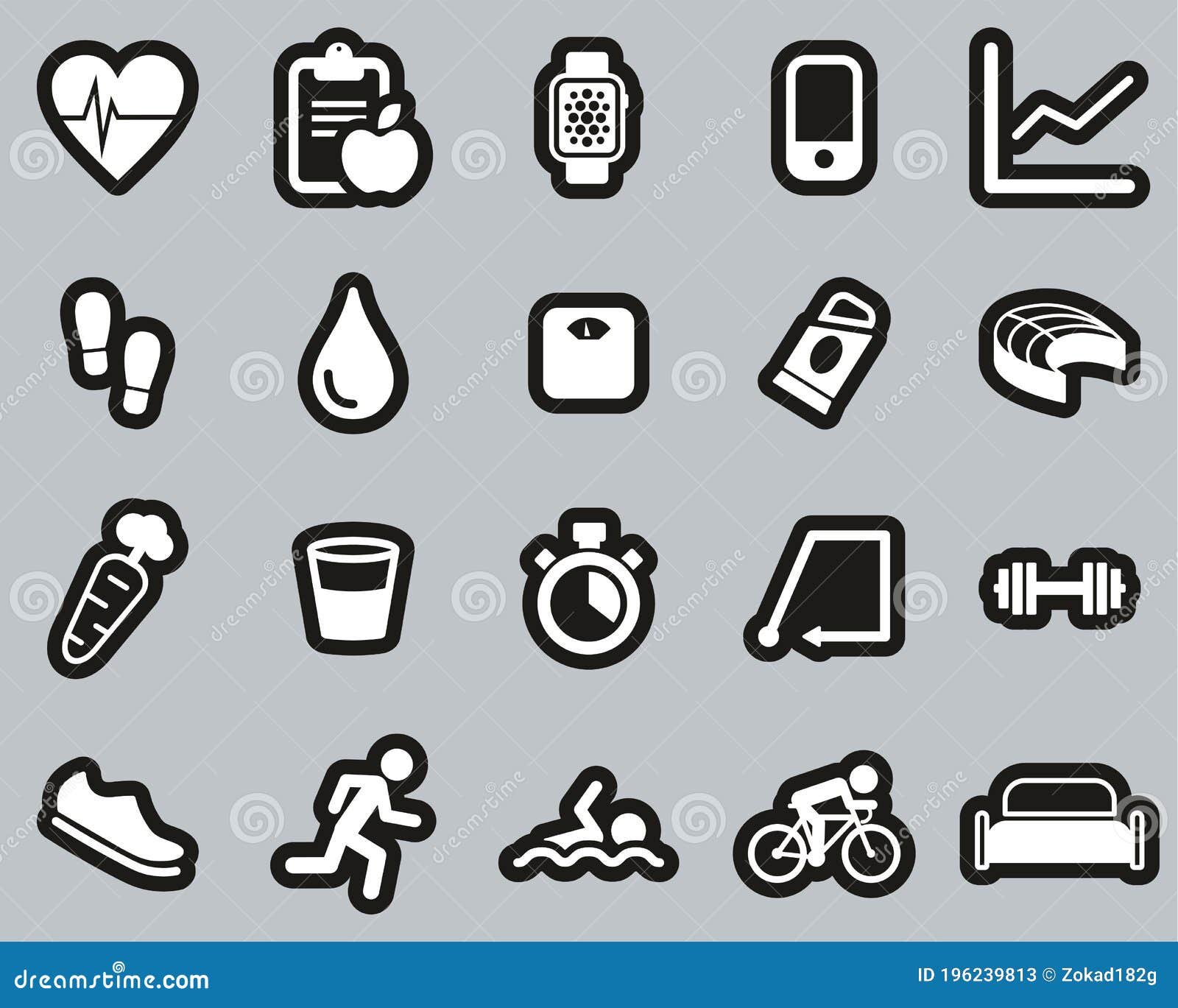 Activity Tracker Icons White on Black Sticker Set Big Stock Vector ...