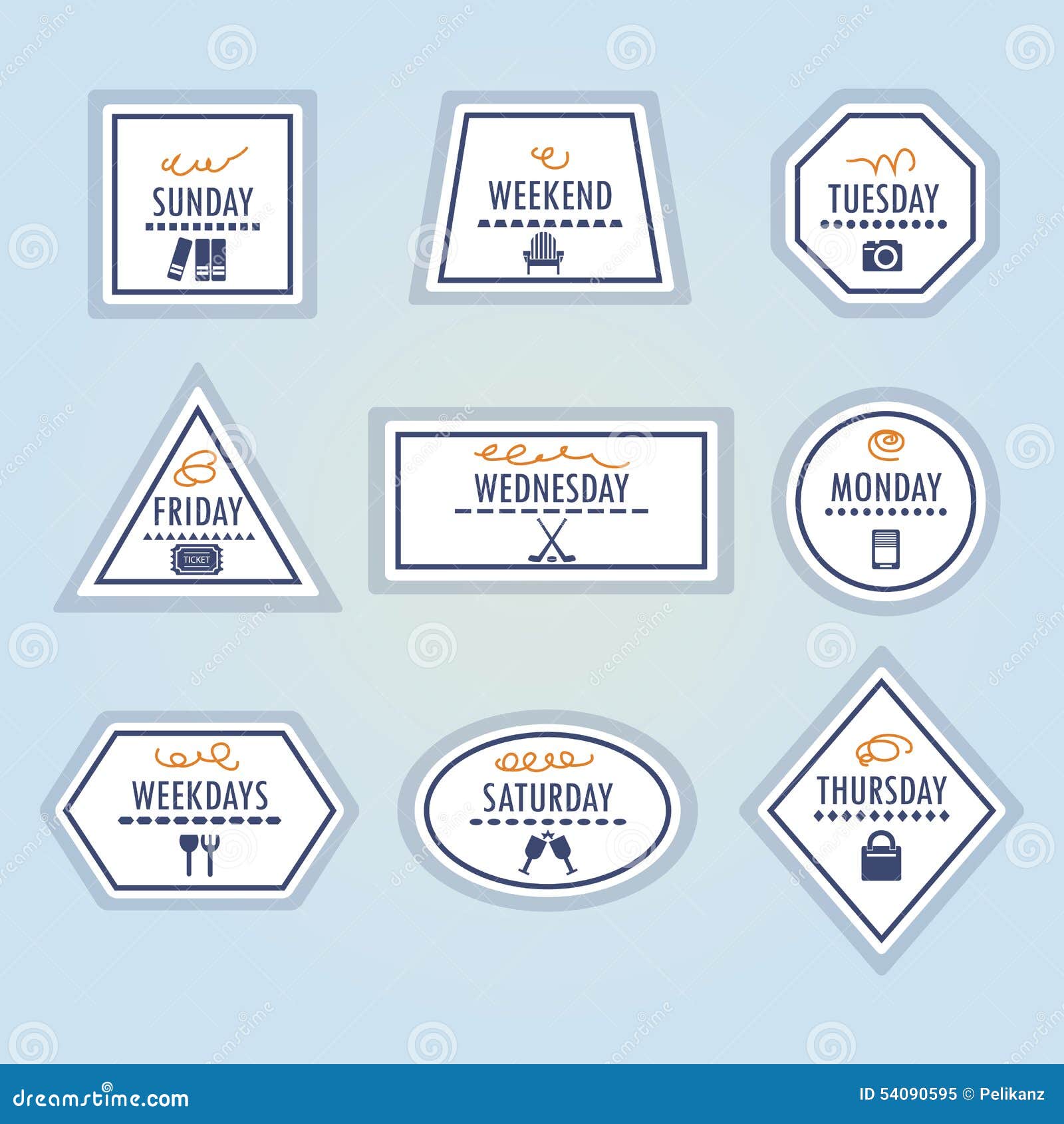 Activity Weekdays Stickers Icons Set Stock Vector - Illustration of ...