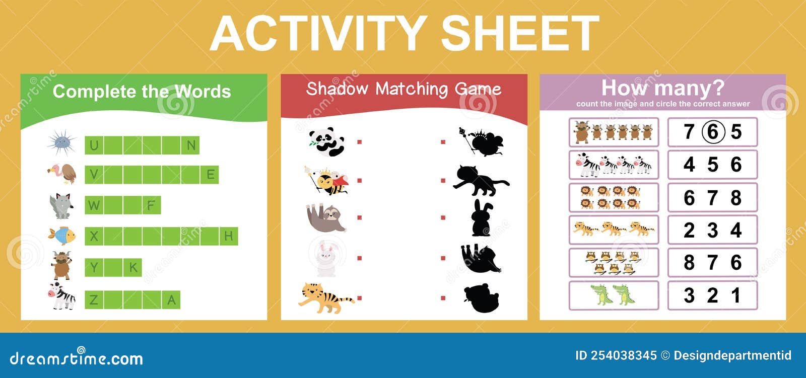 Activity Sheet for Children. Complete the Words, Shadow Matching ...