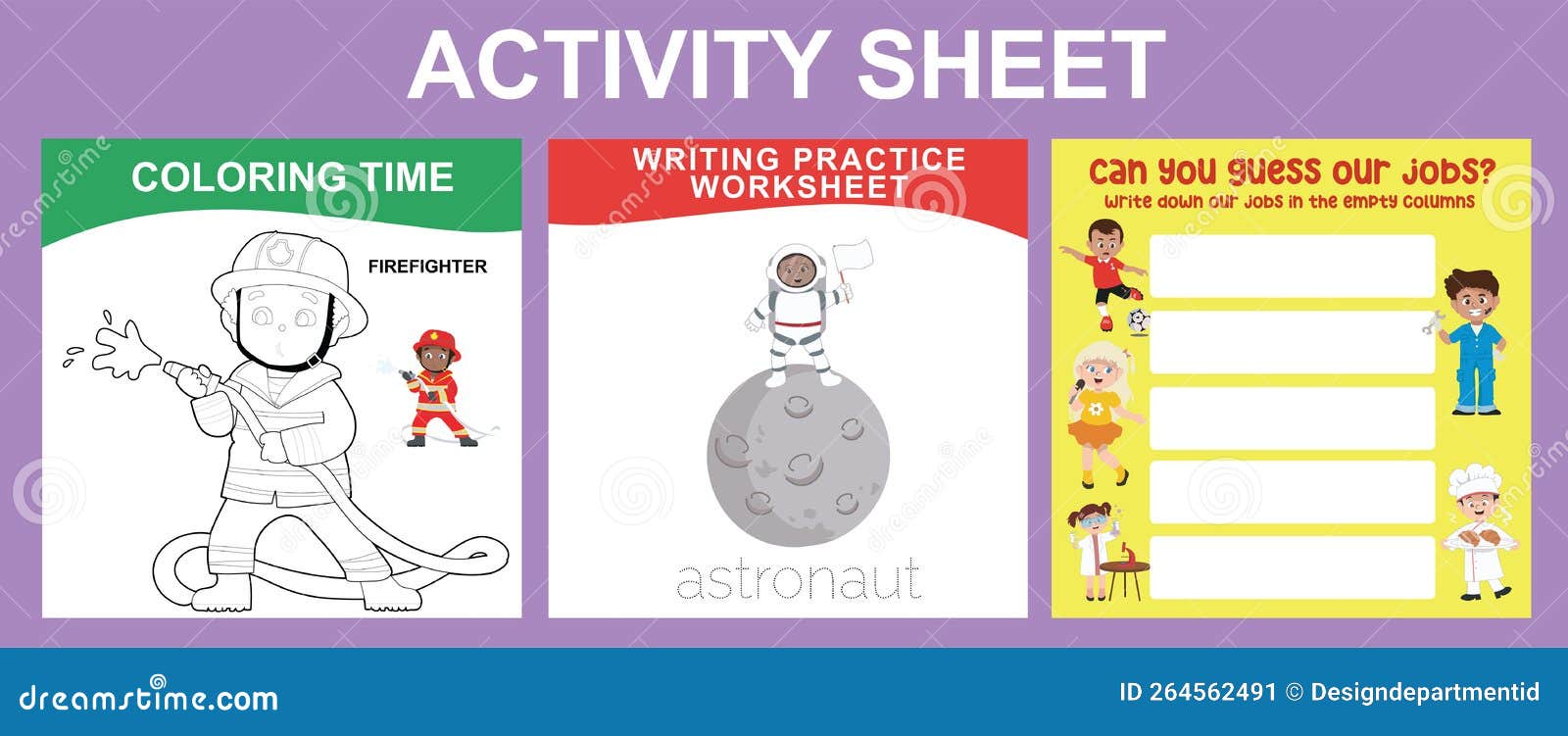 3 in 1 Activity Kit for Children with Kids Profession Dreams. Stock ...