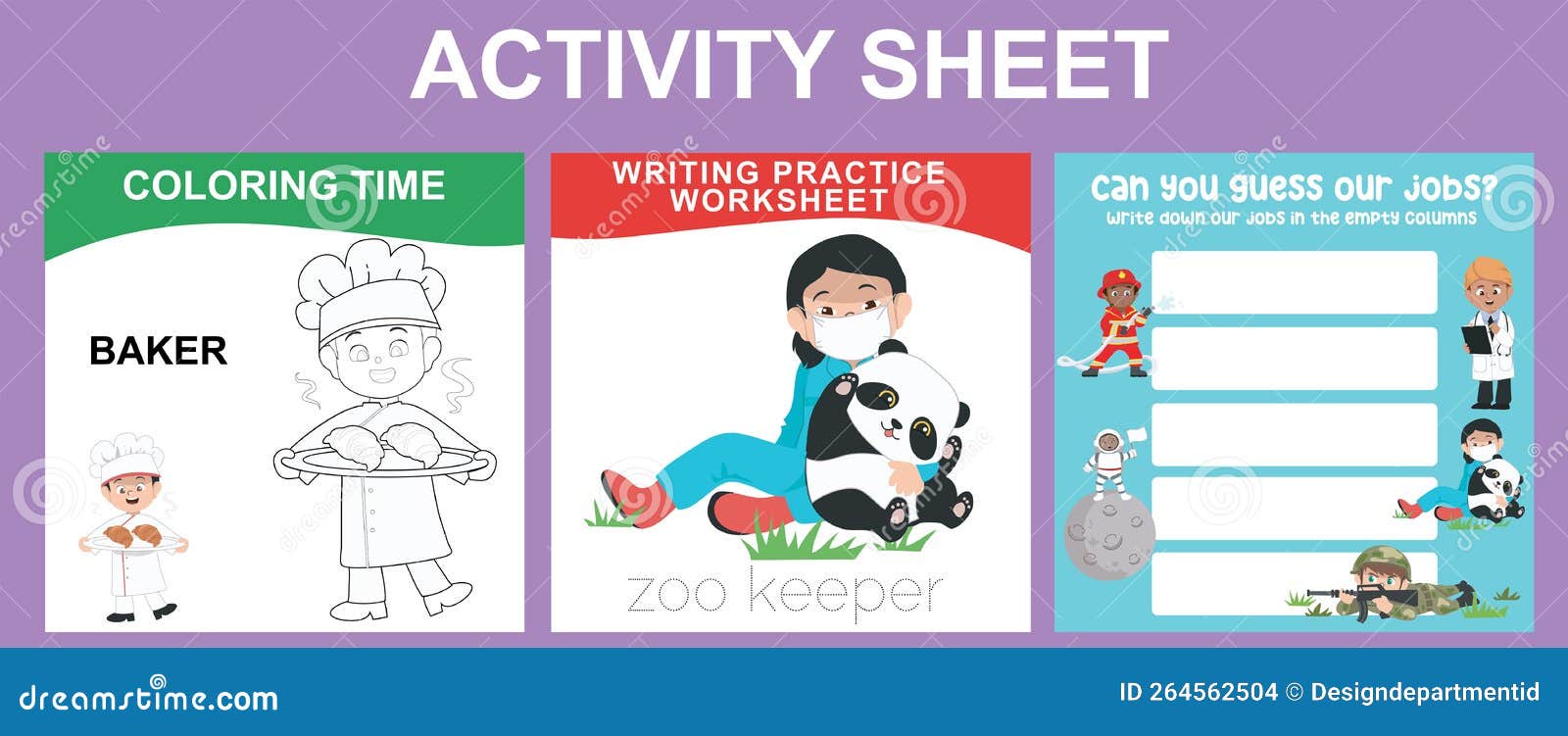 3 in 1 Activity Kit for Children with Kids Profession Dreams Stock ...