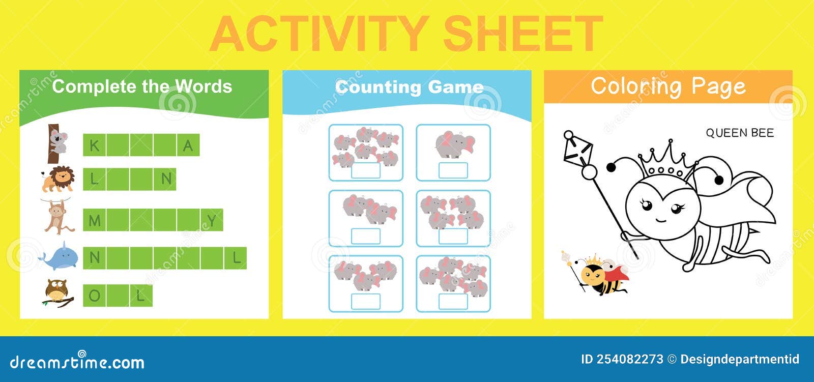 Activity Sheet for Children. Complete the Words, Colouring Animal ...