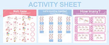 3 in 1 Math Game Worksheet for Preschool and Kindergarten Kids with ...