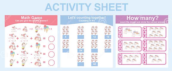 3 in 1 Math Game Worksheet for Preschool and Kindergarten Kids with ...