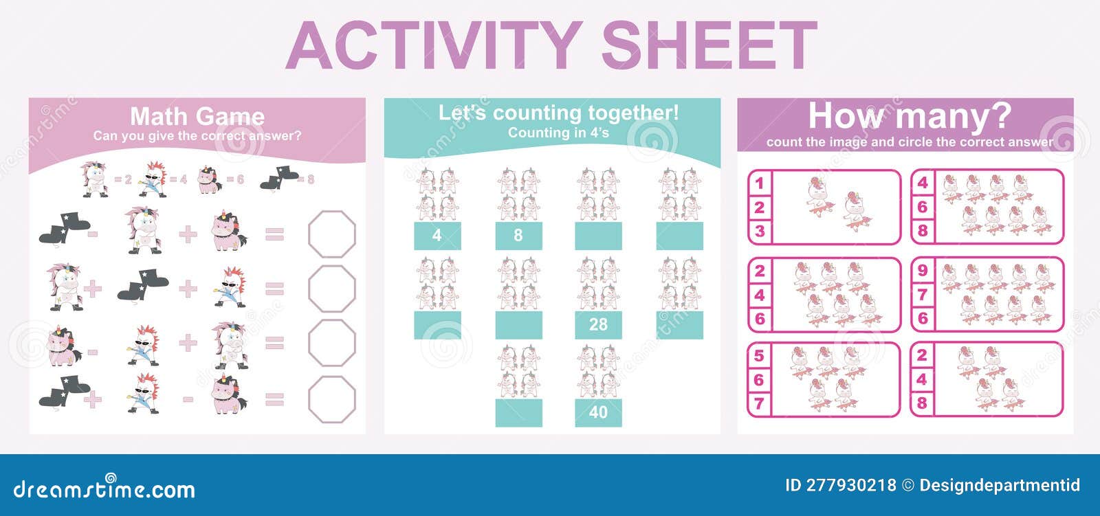 3 in 1 Math Game Worksheet for Preschool and Kindergarten Kids with ...