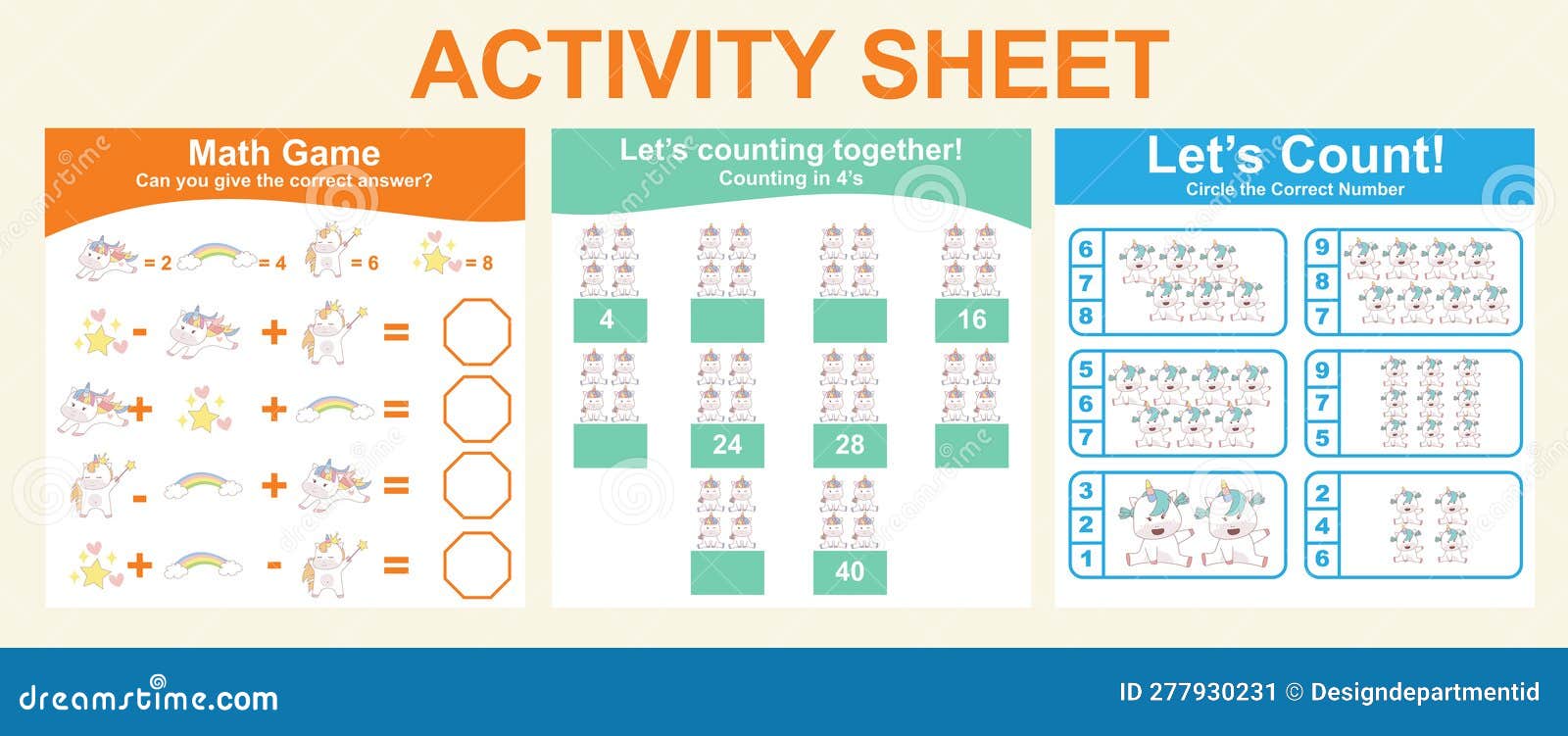 3 in 1 Math Game Worksheet for Preschool and Kindergarten Kids with ...