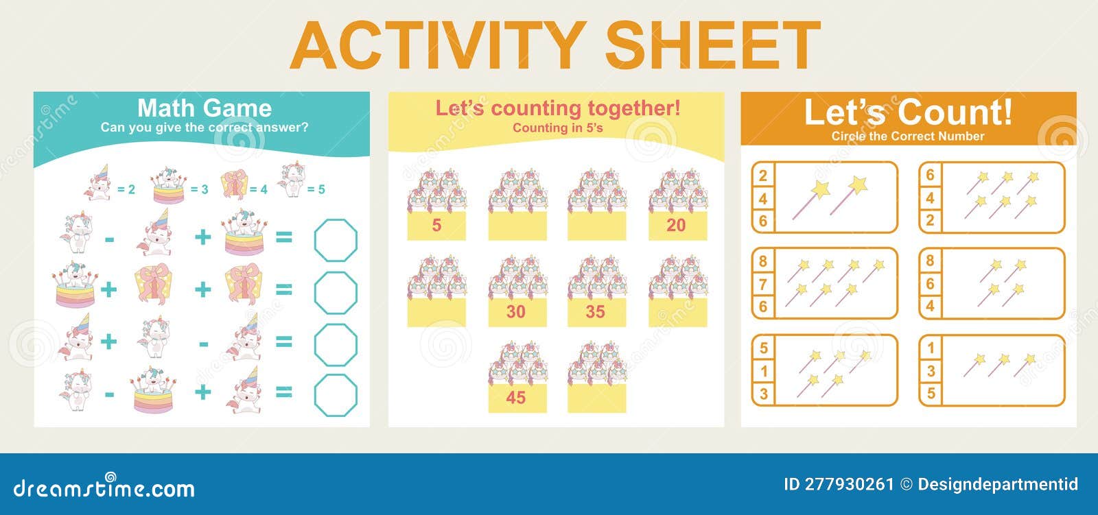 3 in 1 Math Game Worksheet for Preschool and Kindergarten Kids with ...