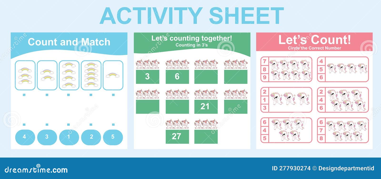 3 in 1 Math Game Worksheet for Preschool and Kindergarten Kids with ...