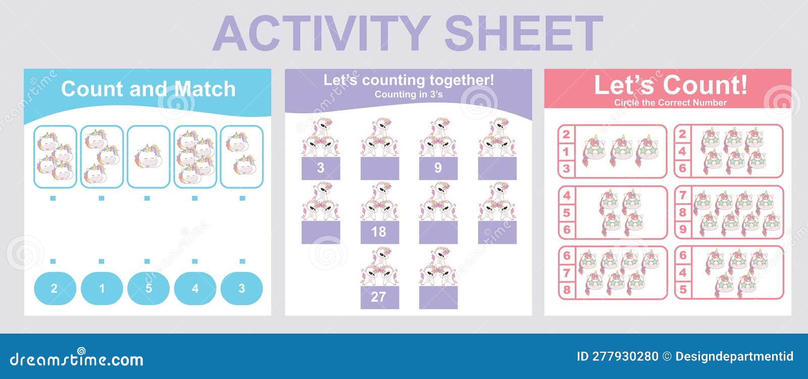 3 in 1 Math Game Worksheet for Preschool and Kindergarten Kids with ...
