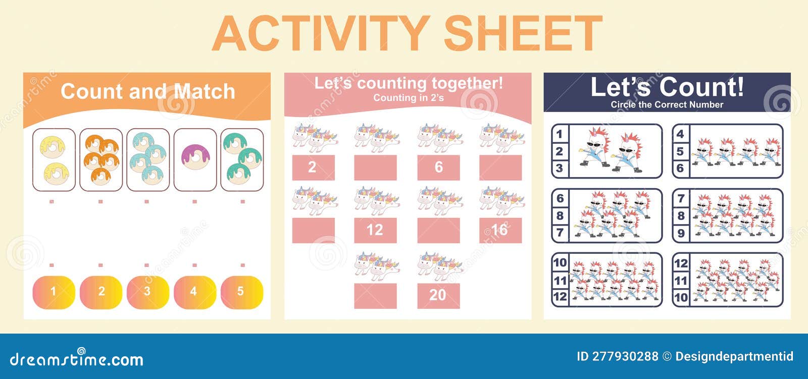 3 in 1 Math Game Worksheet for Preschool and Kindergarten Kids with ...