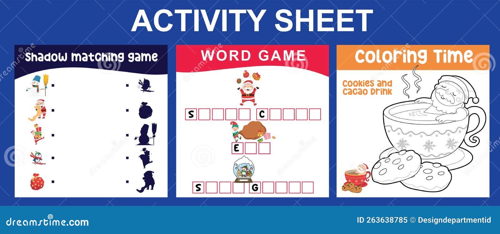 3 in 1 Activity Sheet for Children. Coloring, Shadow Matching, Writing ...